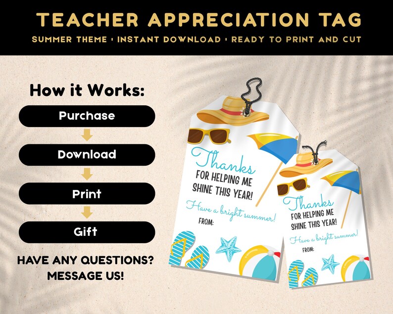 Teacher Appreciation Tag Printable, Summer Gift Tag, End of School ...