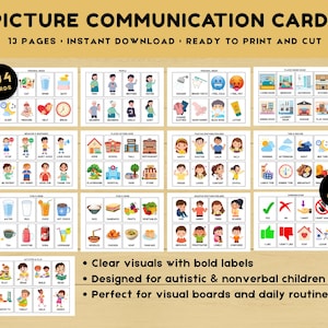 104 Printable Picture Communication Cards, Nonverbal Visual Aid ...
