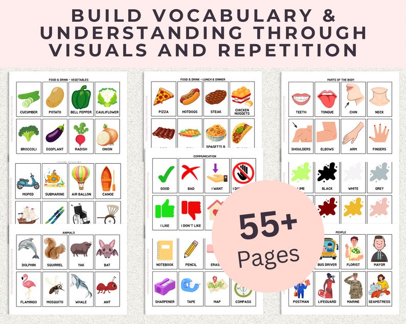 480 Printable Picture Communication Cards, Nonverbal Visual Aid ...