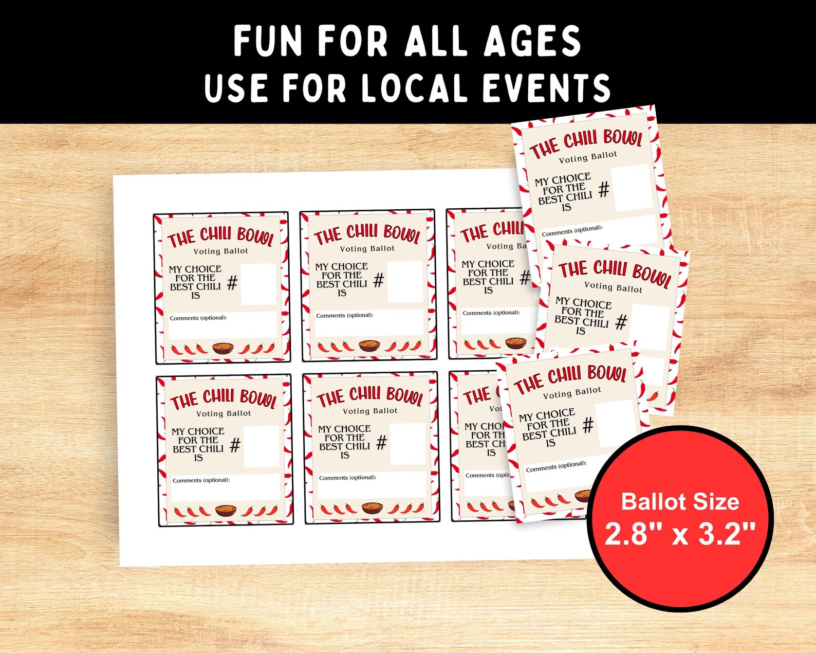 Chili Cook off Voting Ballot Printable | Food Ranking Card for Chili ...
