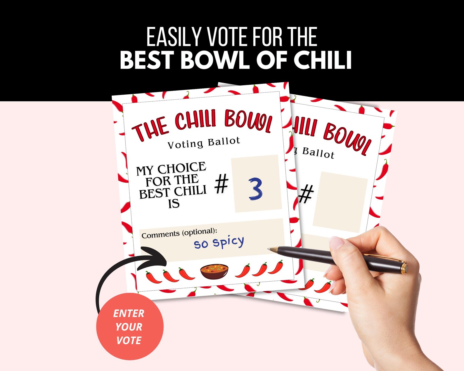 Summer Chili Cook-off Scorecard | Food Ranking Chili Bowl Voting Ballot ...