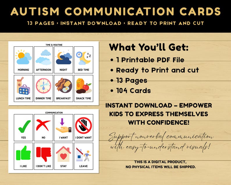 104 Printable Picture Communication Cards, Nonverbal Visual Aid ...