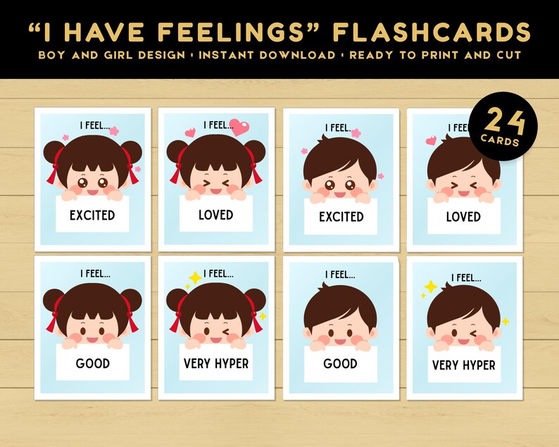 Printable “I Feel” Emotion Cards for Autism – Boy & Girl Pecs Flashcard ...