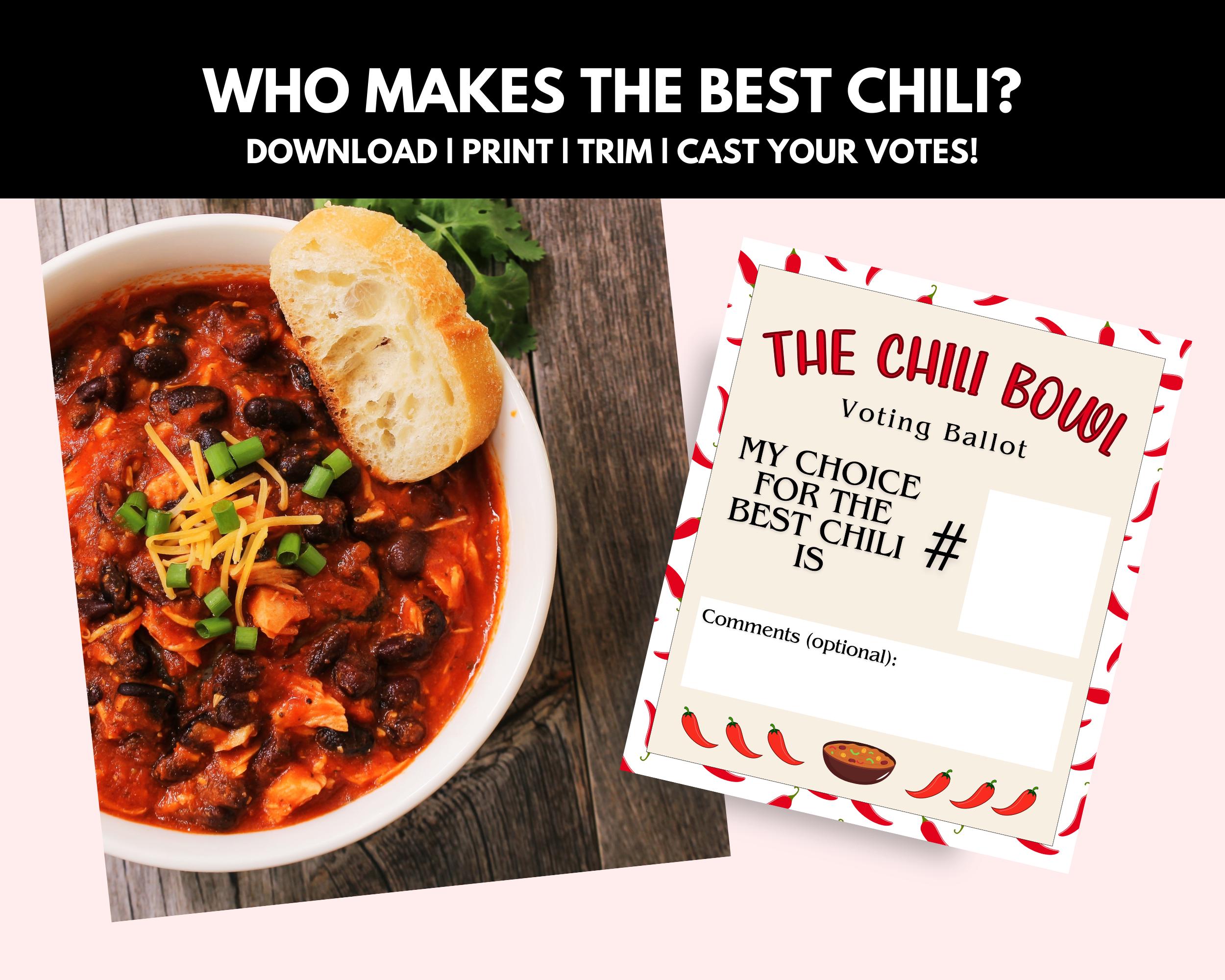 Chili Cook off Voting Ballot Printable | Food Ranking Card for Chili ...