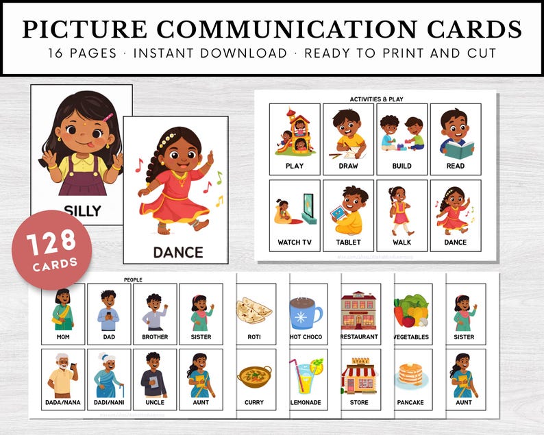 128 Indian Themed Printable Nonverbal Communication Cards, Speech ...