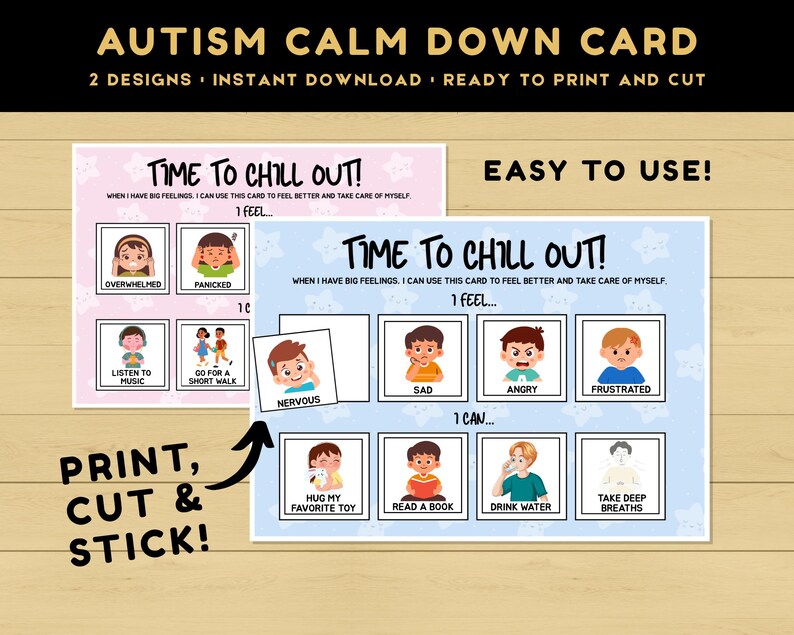 Autism Calm Down Cards Printable – Emotion Visuals for ABA, Speech, OT ...