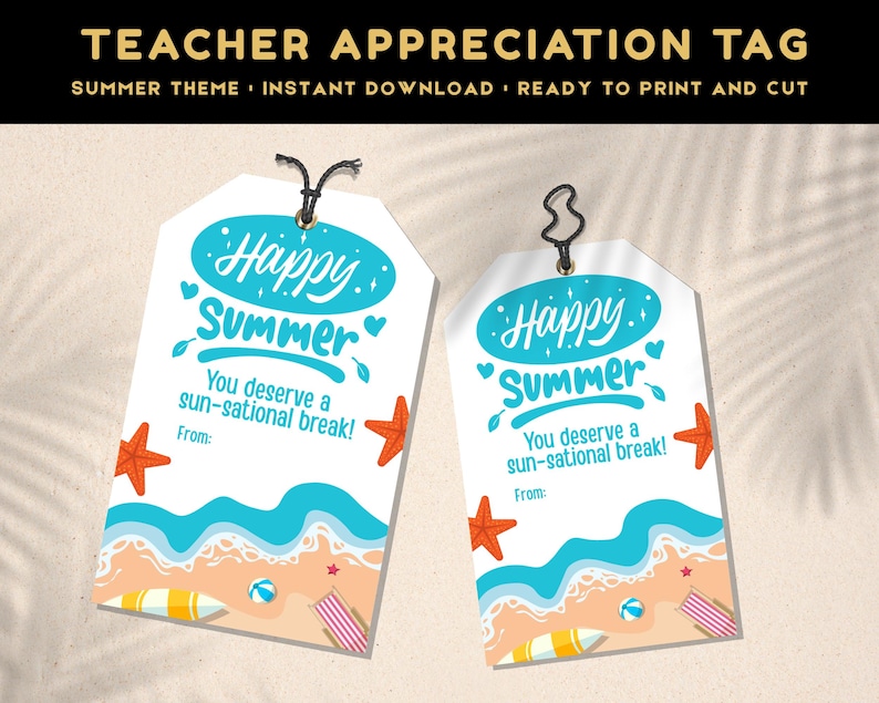 Teacher Appreciation Tag Printable, Summer Gift Tag, End of Year Thank ...