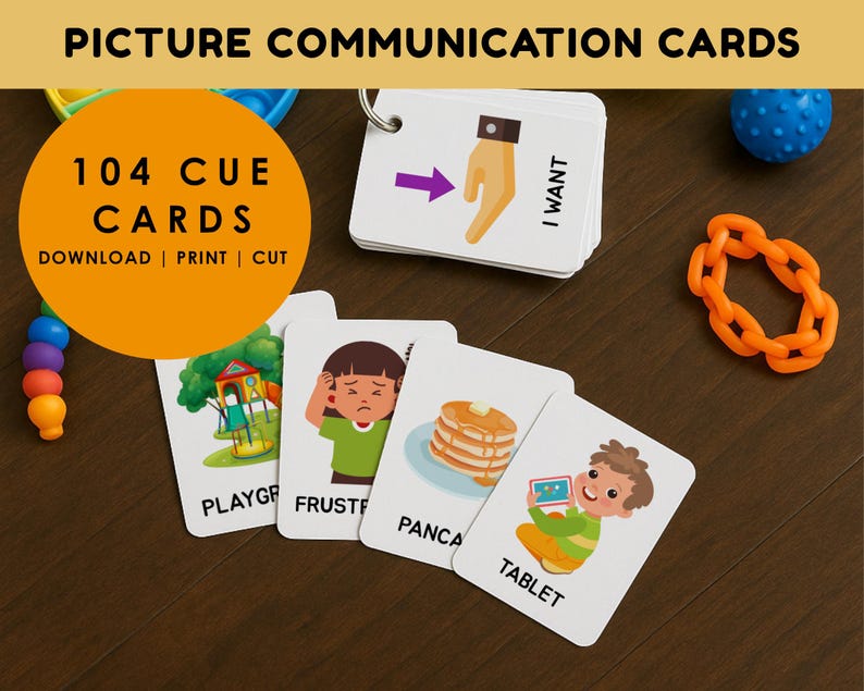 104 Printable Picture Communication Cards, Nonverbal Visual Aid ...