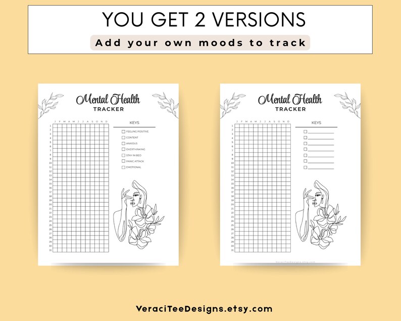 Daily Mental Health Tracker Printable, Mood and Self Reflection Journal ...