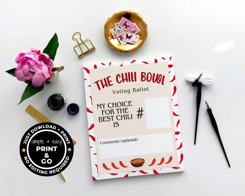 Chili Cook-off Scorecard, the Chili Bowl Voting Ballot, Printable Food ...