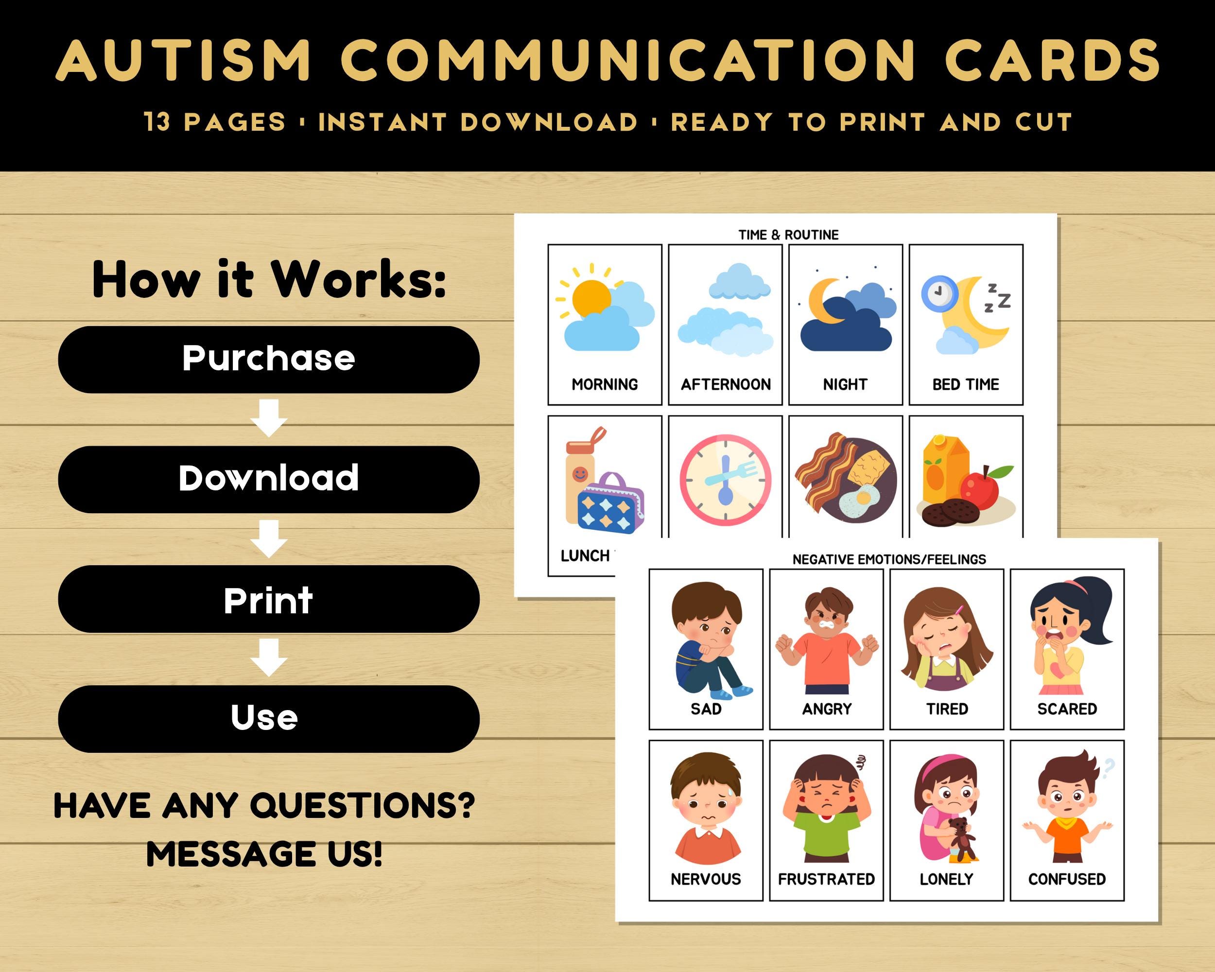104 Printable Picture Communication Cards, Nonverbal Visual Aid ...