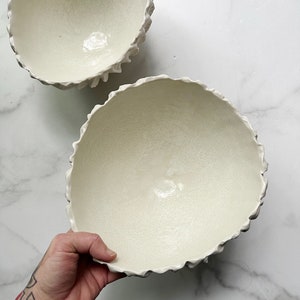 Large Snowflake White Scallop Bowl - White Handmade Ceramic Bowl ...