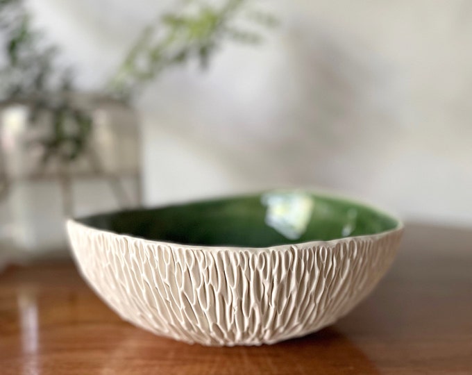 Large Emerald Green Geode Bowl - White Ceramic Bowl, Handmade Ceramic ...