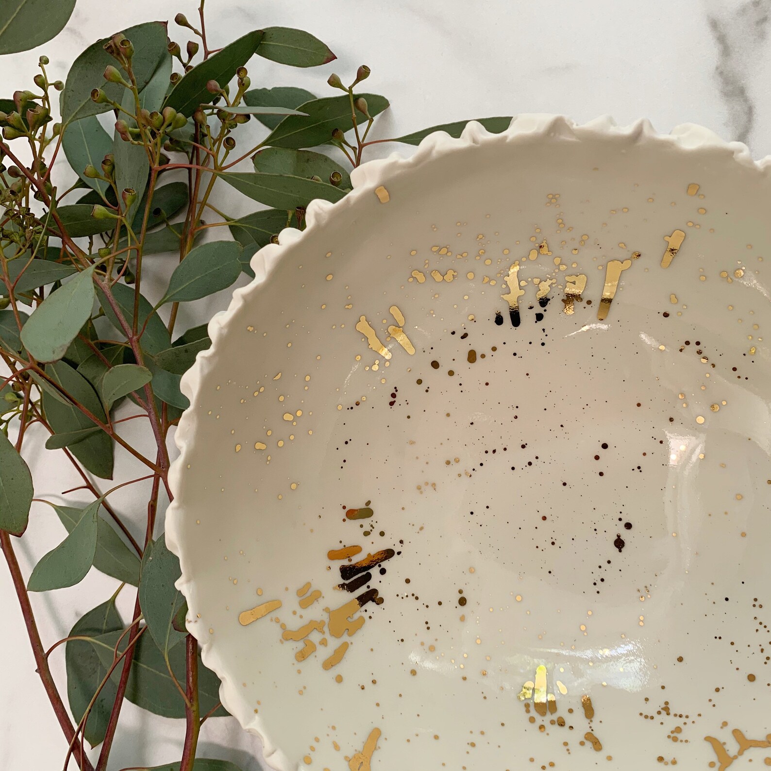 Medium Gold Splatter Scallop Bowl Gold White Ceramic Bowl | Etsy
