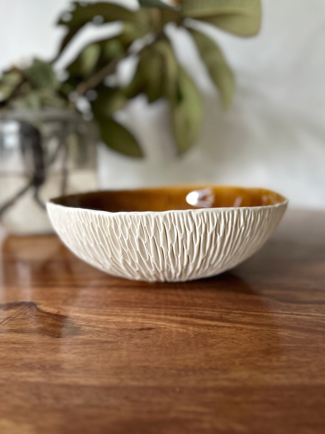 Large Amber Geode Bowl Ceramic Serving Bowl, White Gold Ceramic Bowl ...