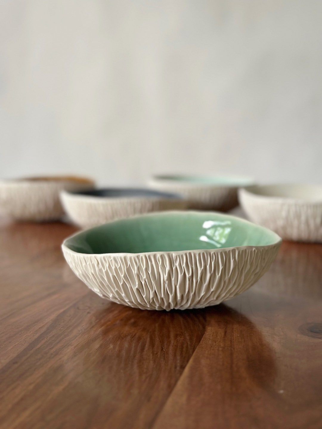 Jade Green Medium Geode Bowl Green and White Ceramic Bowl, Handmade ...