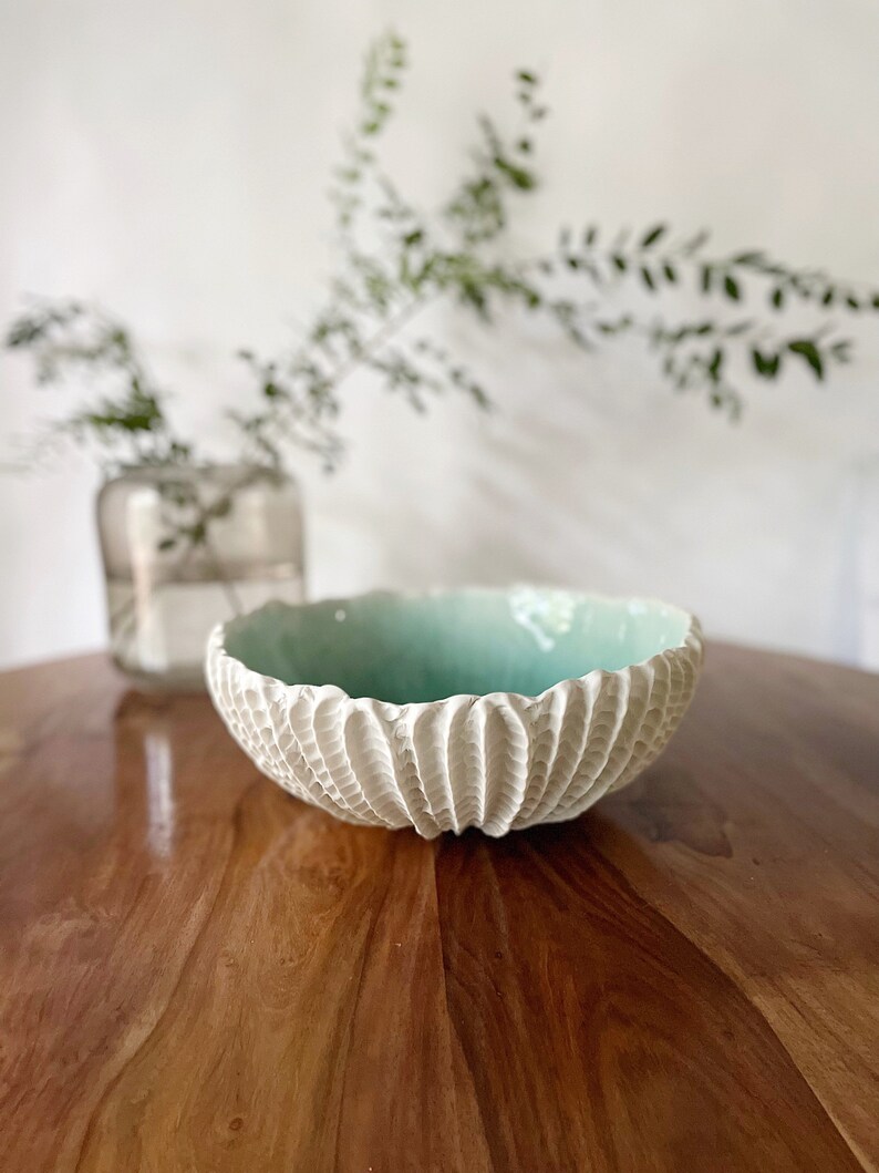 Extra Large Copper Blue Scallop Bowl Large Ceramic Bowl - Etsy