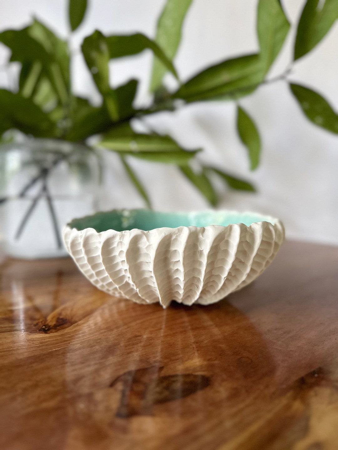 SALE Large Copper Blue Scallop Bowl Handmade Ceramic Bowl, Porcelain ...