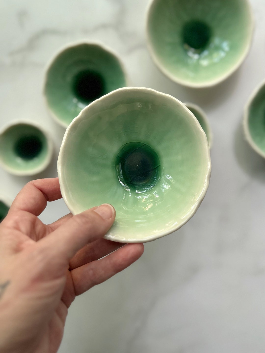 Small Jade Green Geode Bowl - Handmade Ceramic Decorative Bowl ...