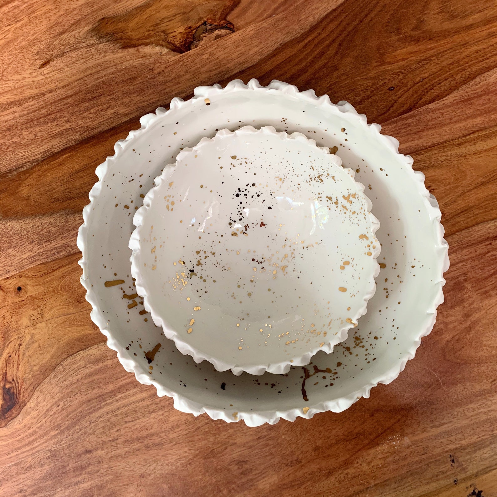 Medium Gold Splatter Scallop Bowl Gold White Ceramic Bowl | Etsy