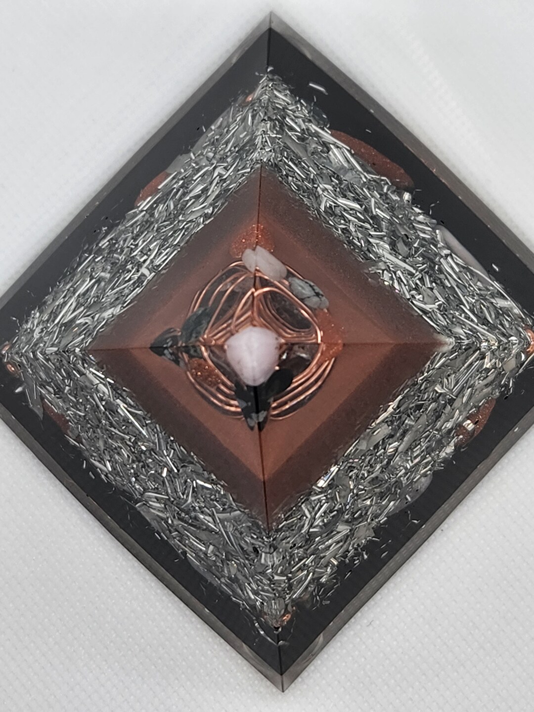 3" Orgonite Pyramid W/pink Triskelion. EMF Protection, Shungite ...