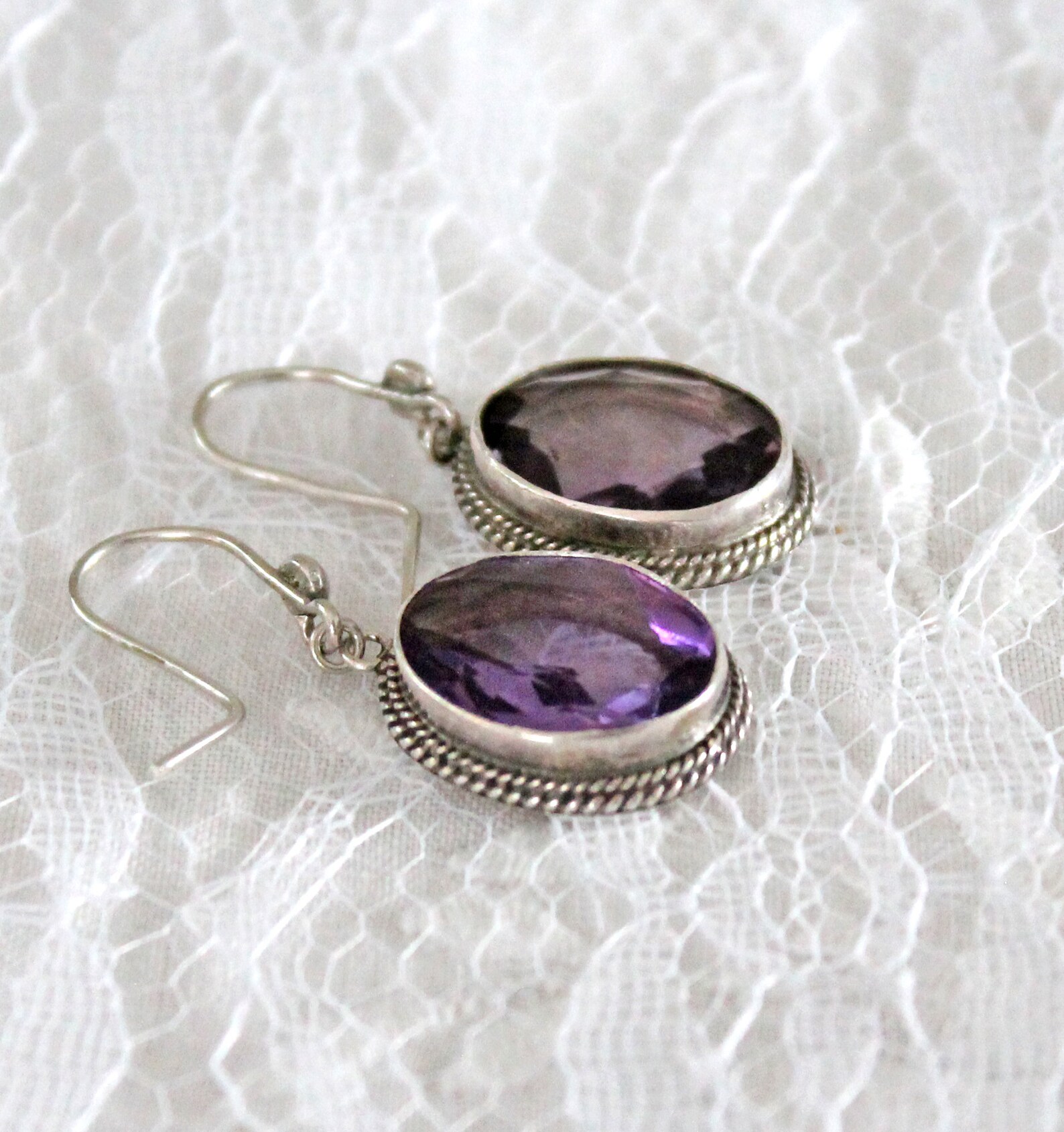 Vintage Amethyst Earrings Sterling Silver Dangle Earrings - Etsy