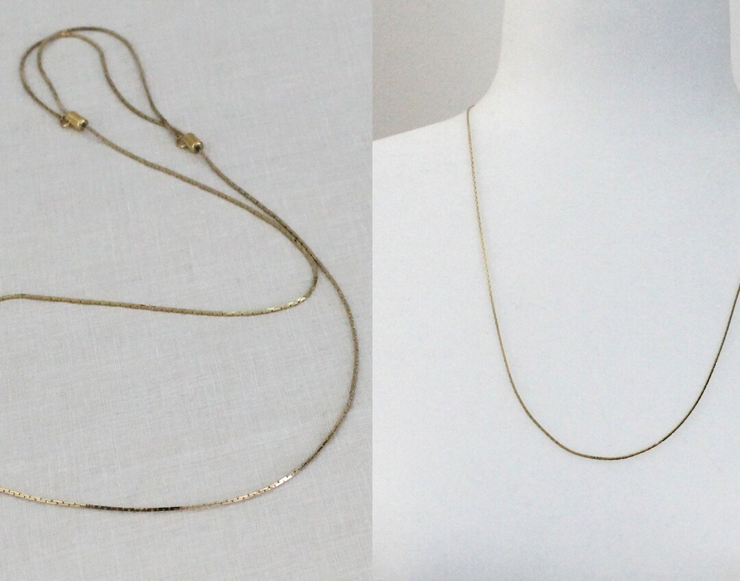 Gold Tone Thin Chain Necklace Vintage Minimalist Adjustable - Etsy