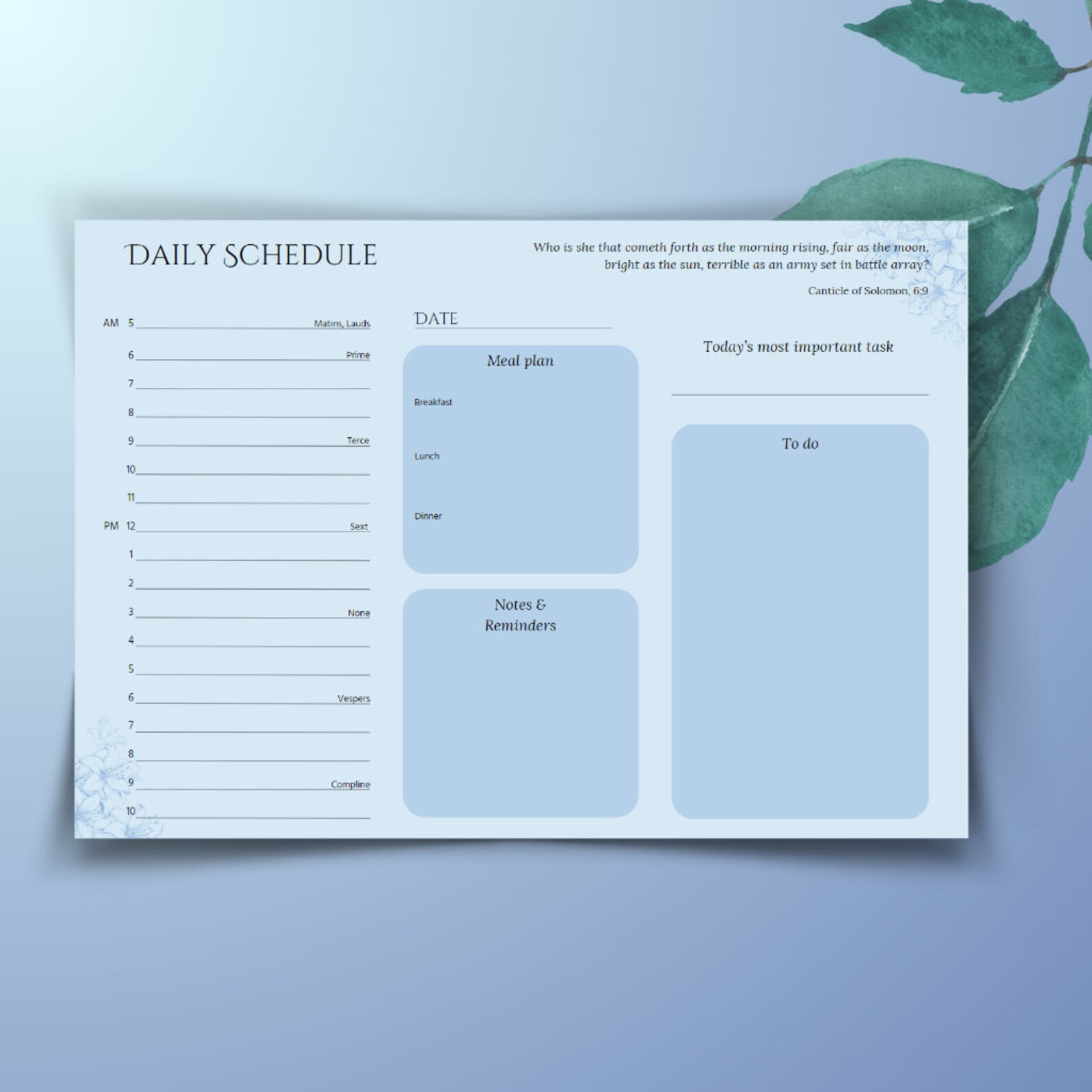 Printable Catholic Daily Schedule Planner, Journal Organiser in Blue - Etsy