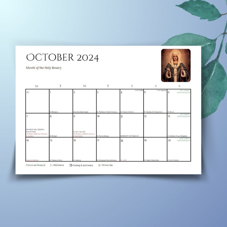 Printable Traditional Catholic Calendar October 2024, Pope Pius X Pre ...