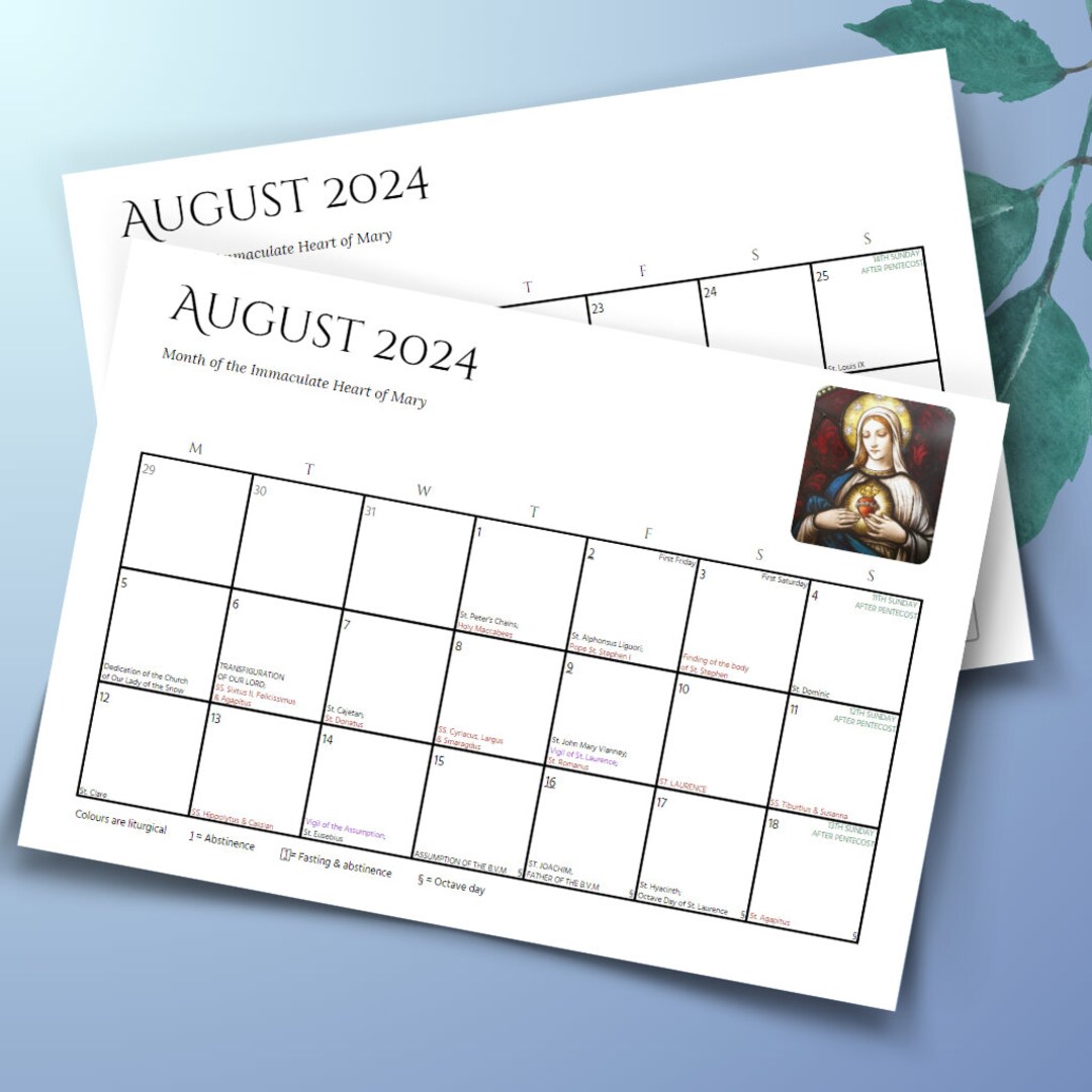 Printable Traditional Catholic Calendar August 2024, Pope Pius X Pre ...