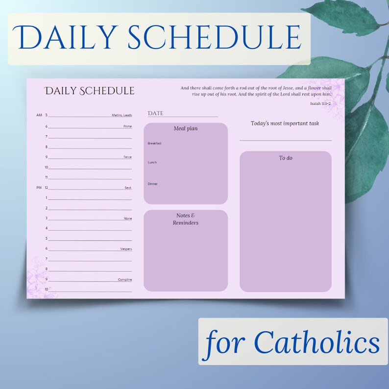 Printable Catholic Daily Schedule Planner, Journal Organiser in Advent ...