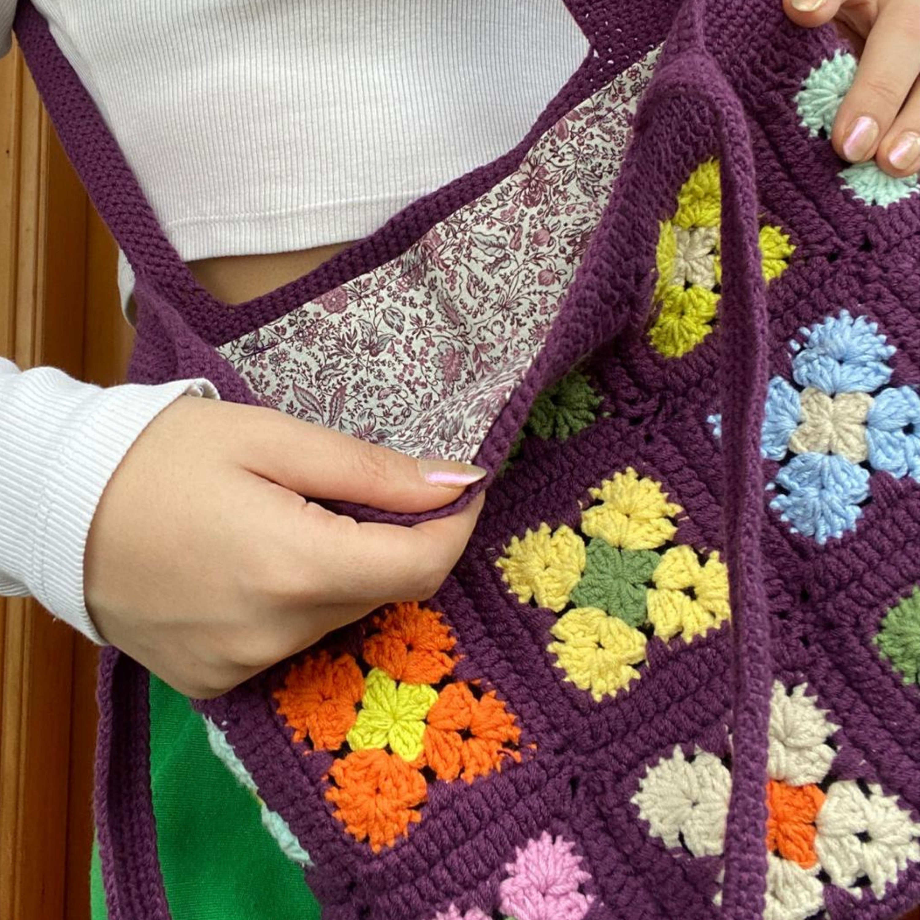 Violet Design Crochet Bag, Handmade Floral Mother's Day Gift, Colorful ...