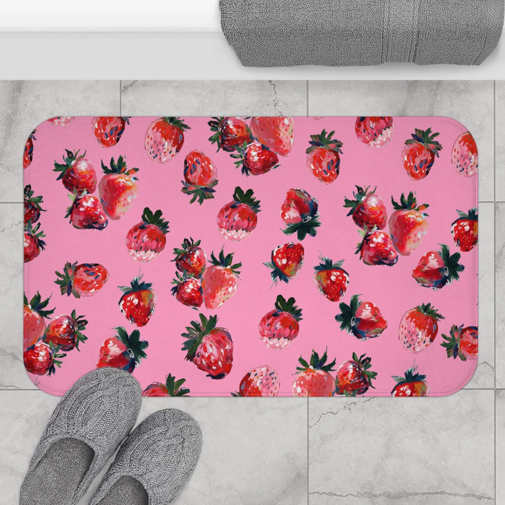 Strawberry Bath Mat Watercolor Print Memory Foam Rug Maximalist ...