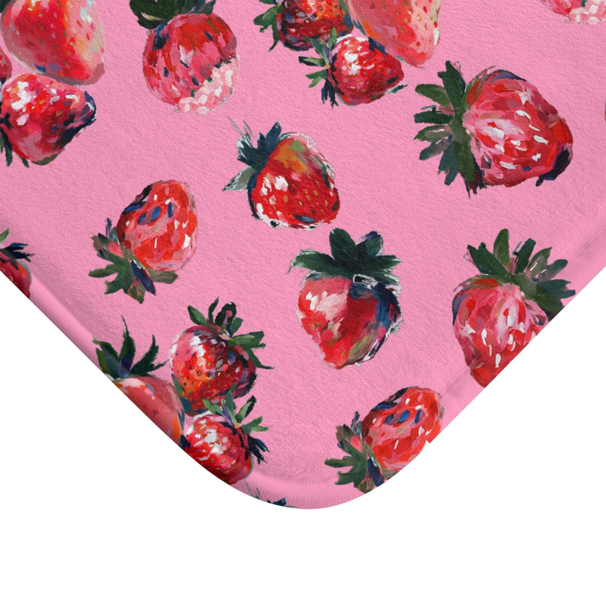 Strawberry Bath Mat Watercolor Print Memory Foam Rug Maximalist ...