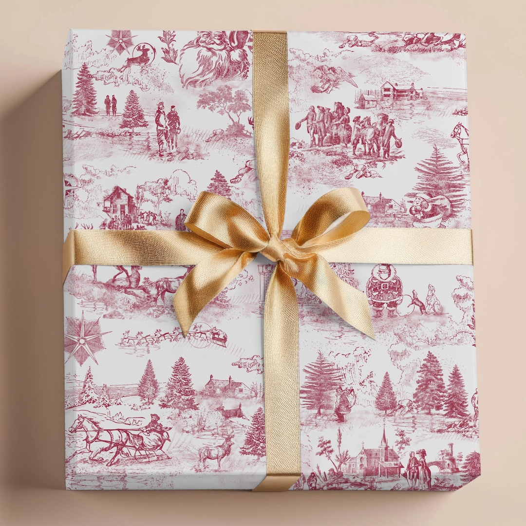 Red Toile Vintage Christmas Toile Wrapping Paper Gift Wrap Retro ...