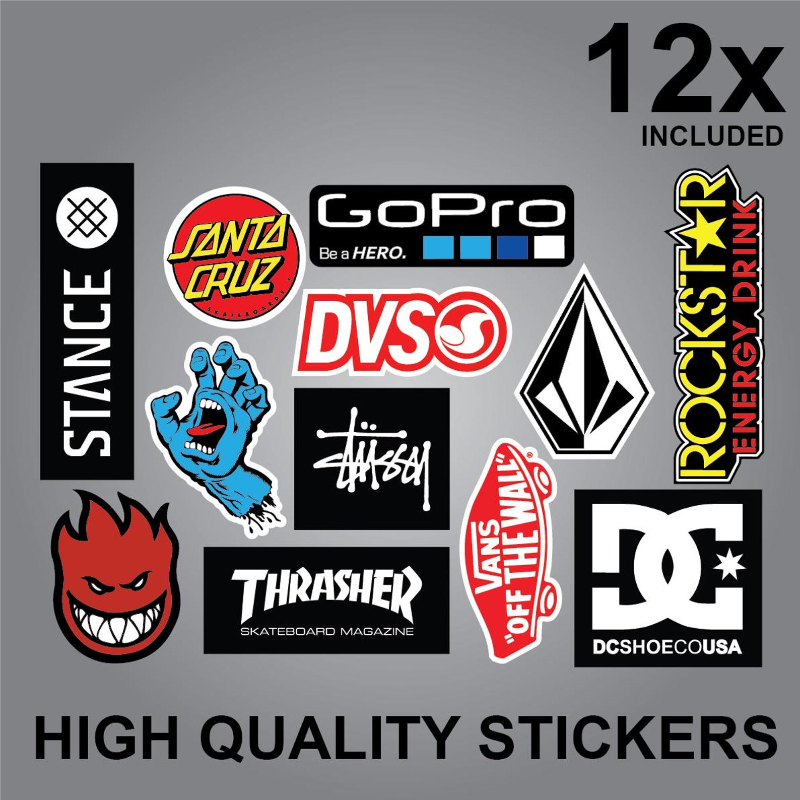 12 X Skateboarding Printed Vinyl Sticker Sheet Decals Car Motorbike ...