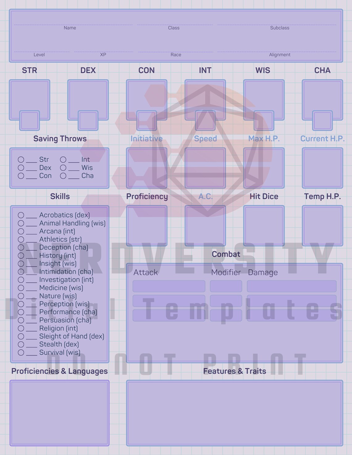 Custom Minimal Dnd 5e Printable and Fillable Character Sheet PDF - Etsy