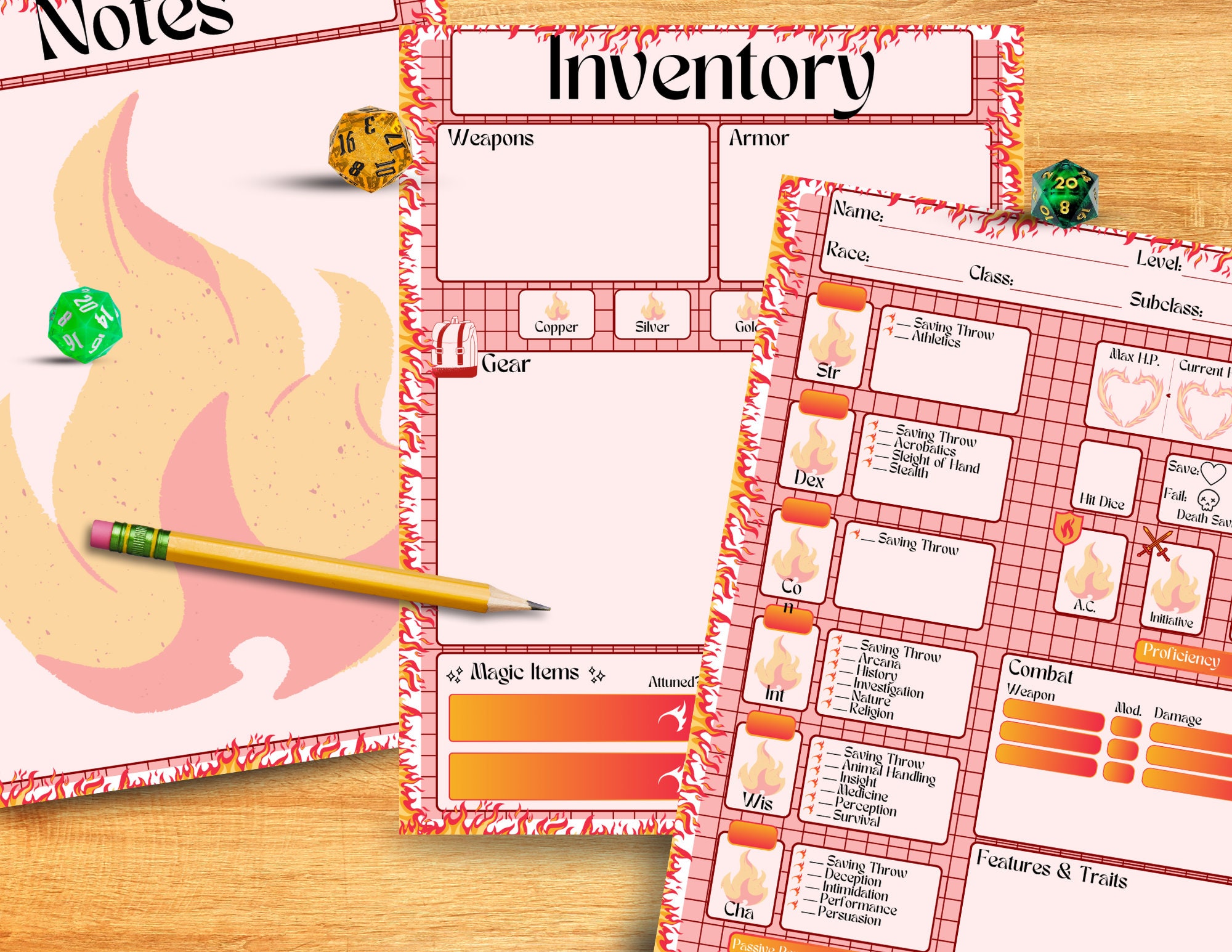 Custom Fire Themed Fillable D&D 5e Character Sheet - Etsy