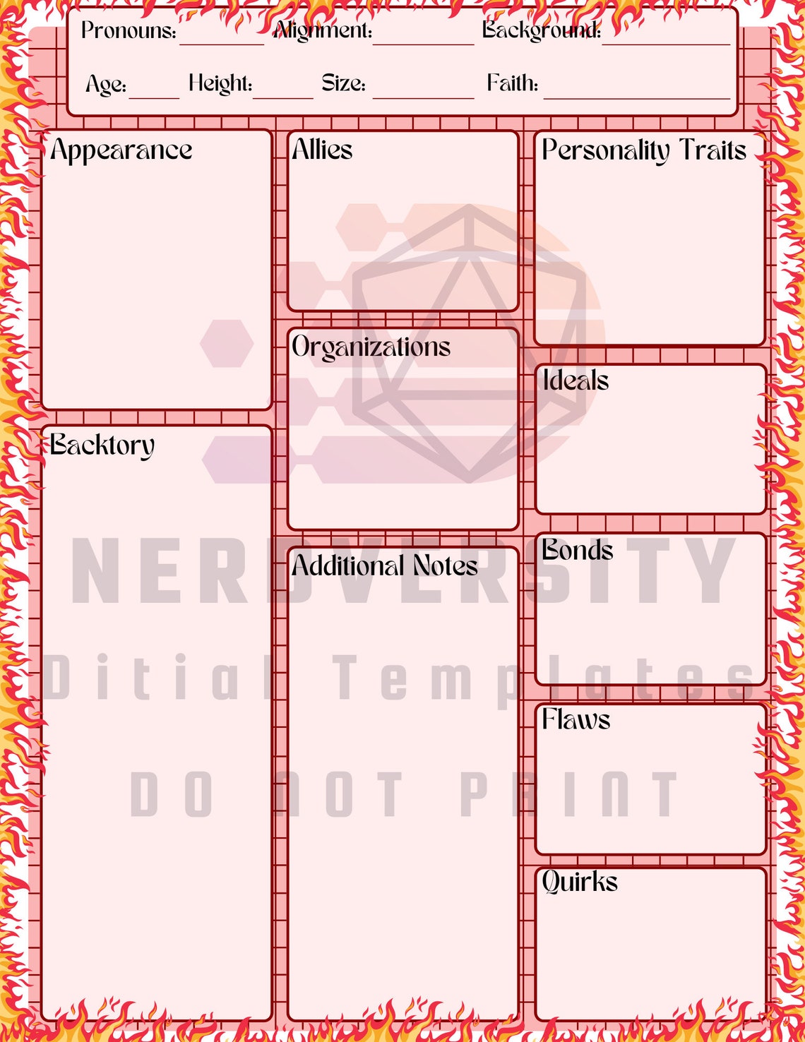 Custom Fire Themed Fillable D&D 5e Character Sheet - Etsy