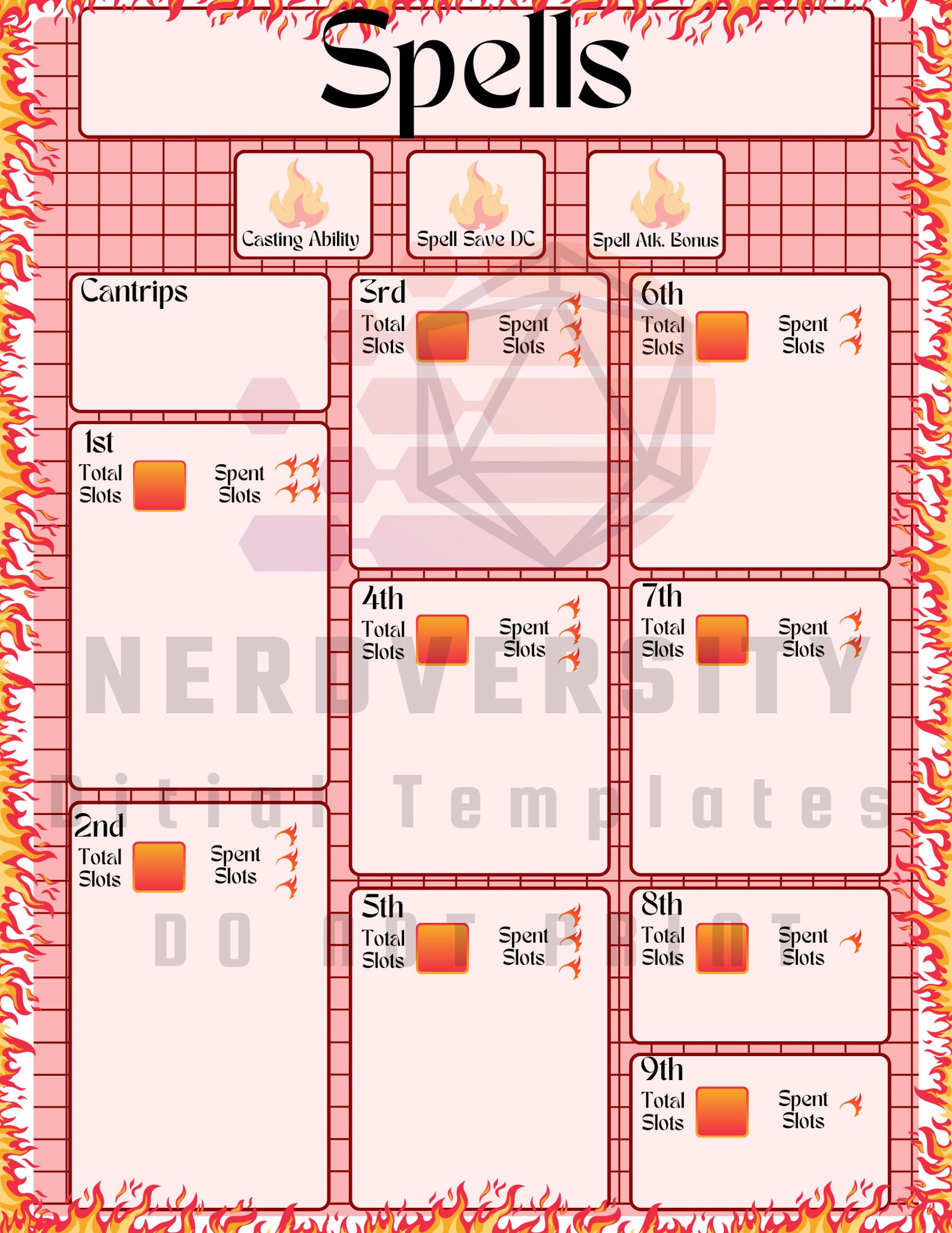 Custom Fire Themed Fillable D&D 5e Character Sheet - Etsy
