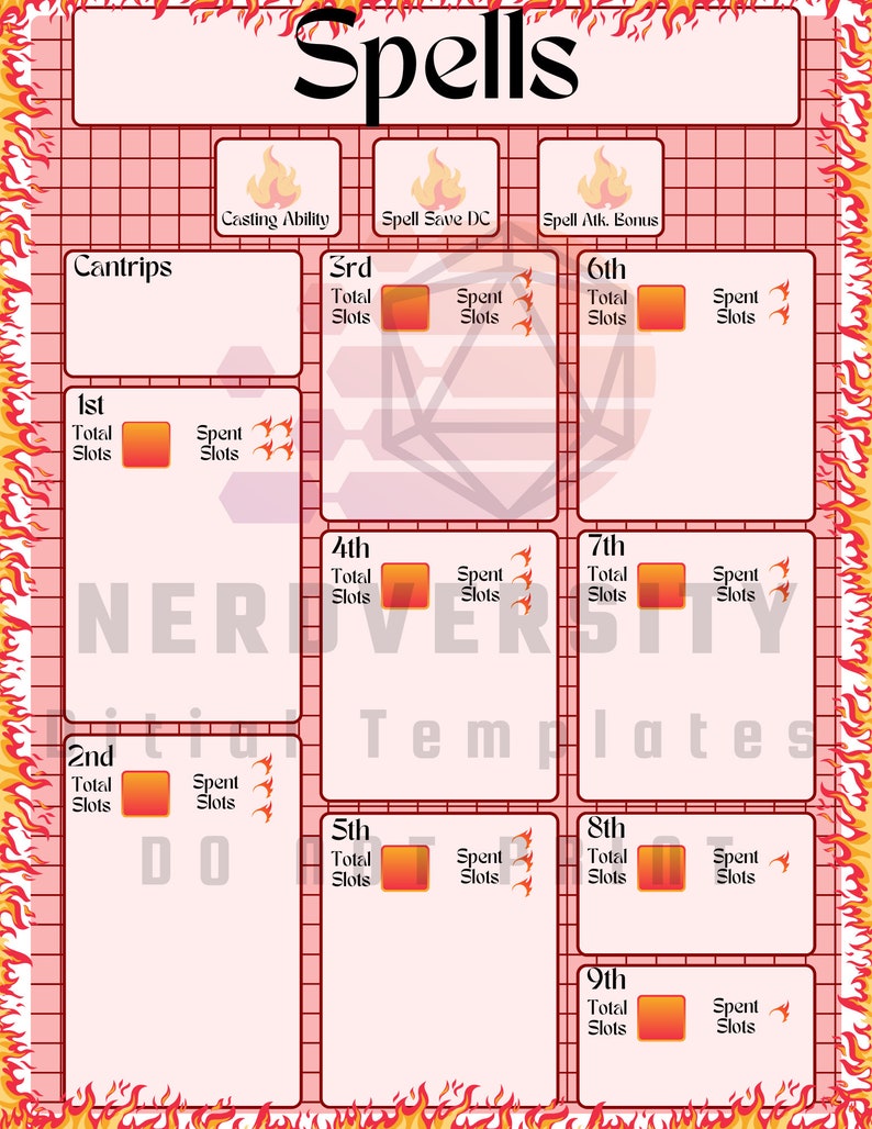 Custom Fire Themed Fillable D&D 5e Character Sheet - Etsy
