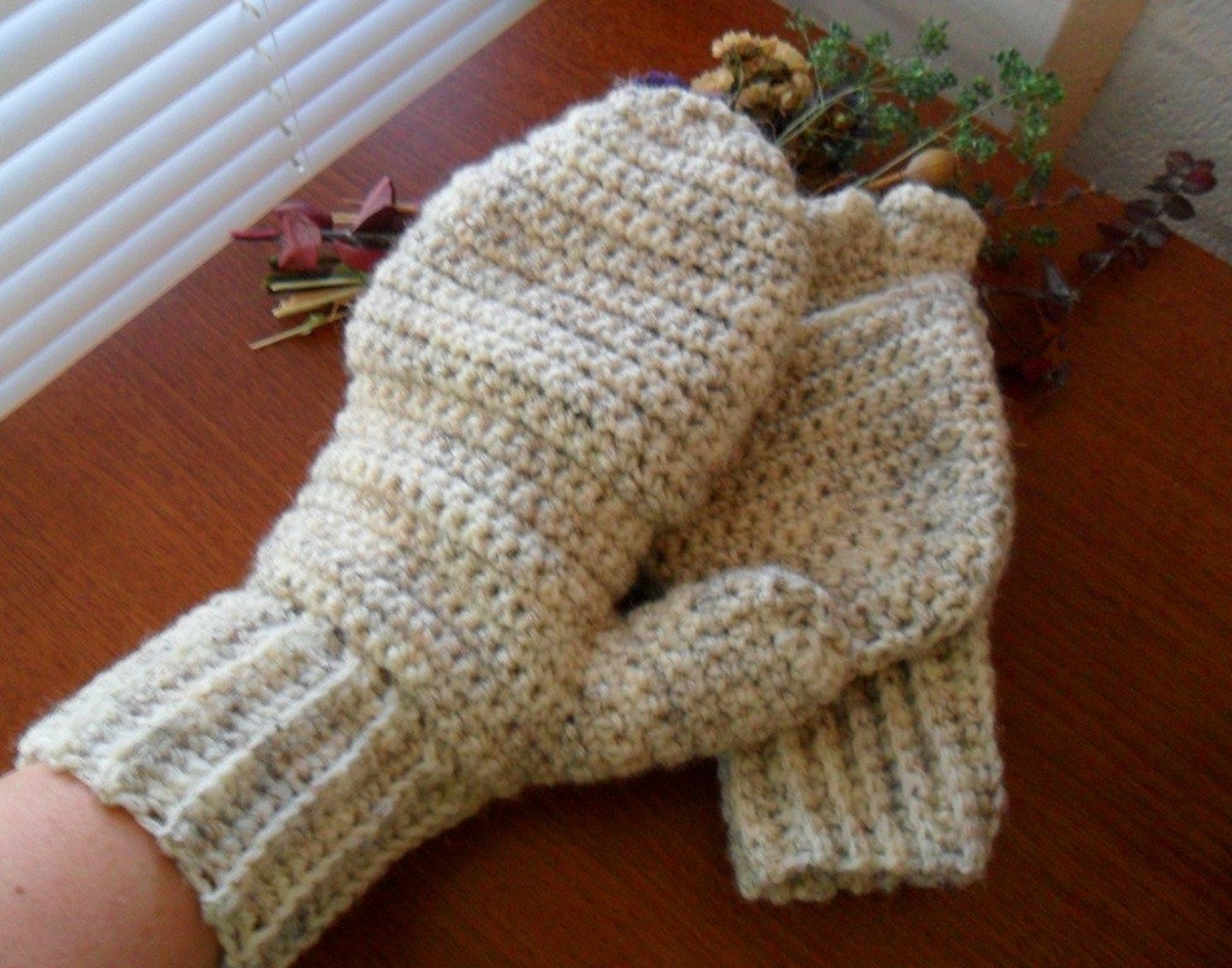 Warm Wool Crocheted Wheat Convertible Fingerless - Etsy