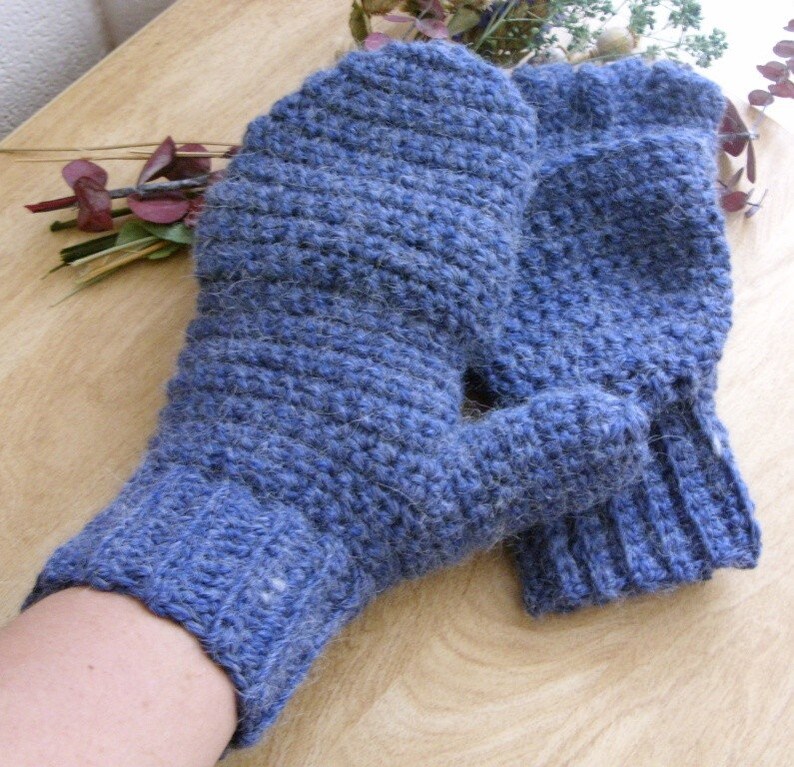 Blue Wool Convertible Mittens - Blue Alpaca Convertible Mittens - Blue ...