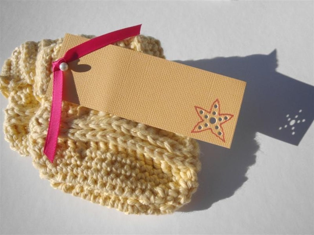 Yellow Cotton Baby Booties - Yellow Cotton Crib Shoes - Ribbed Cuff ...