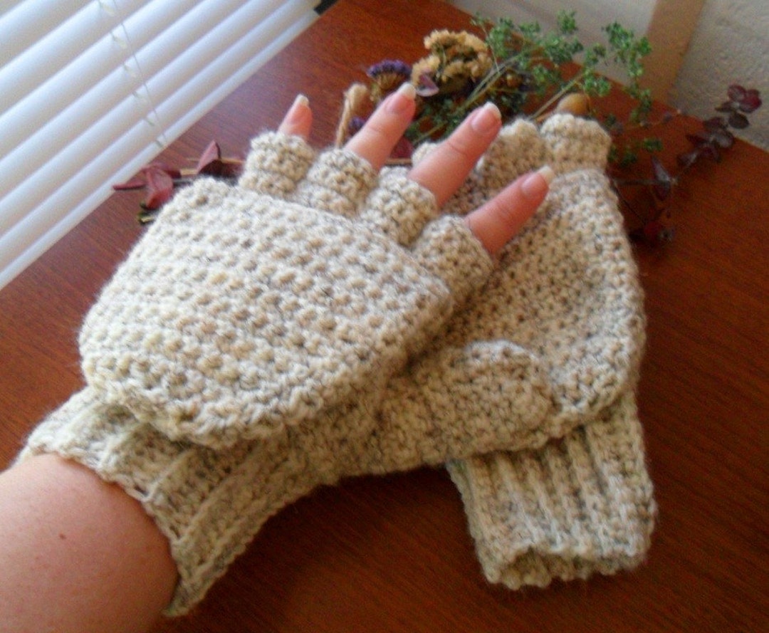 Warm Wool Crocheted Wheat Convertible Fingerless - Etsy