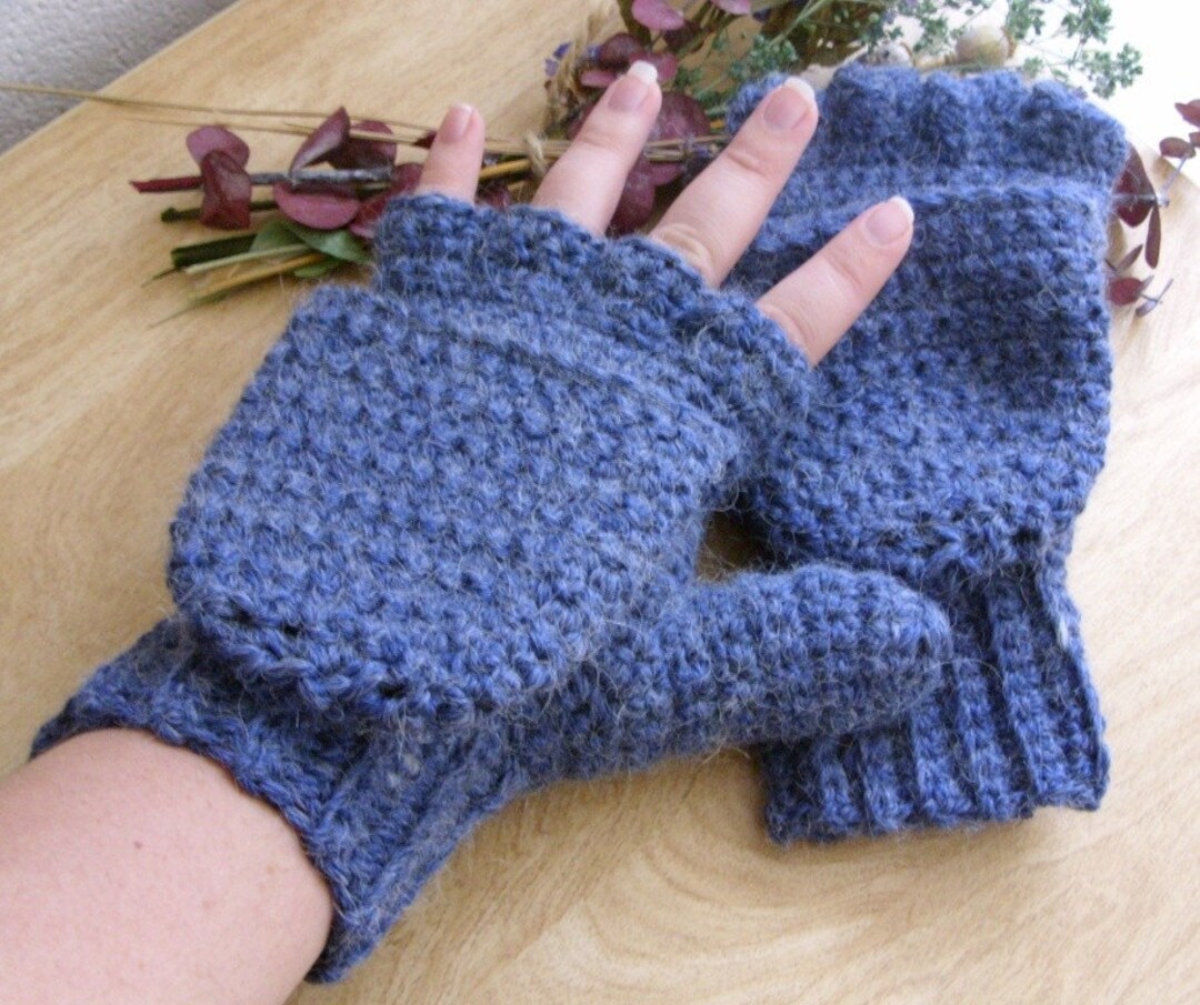 Blue Wool Convertible Mittens - Blue Alpaca Convertible Mittens - Blue ...