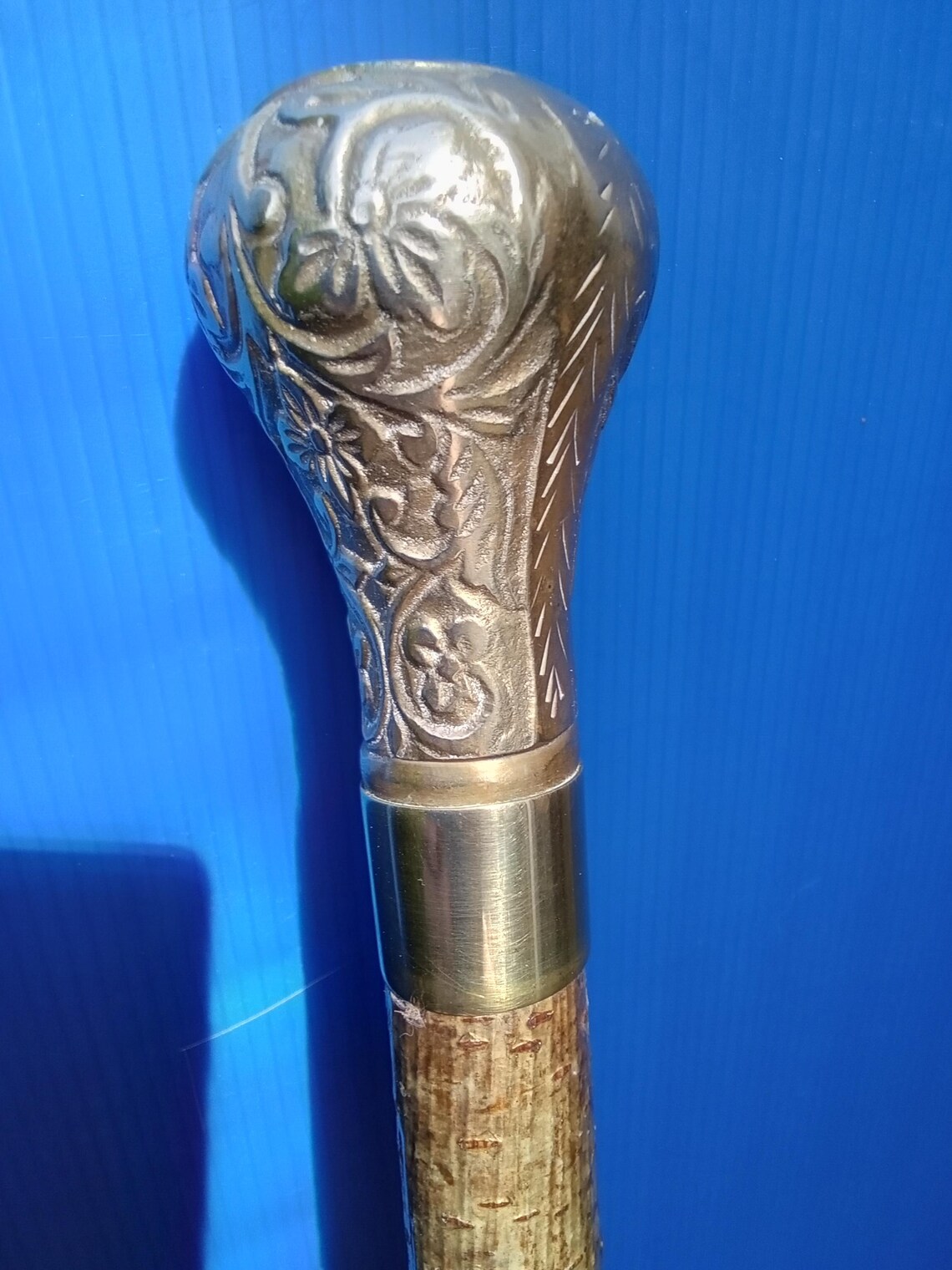 WALKING STICK/CANE With Victorian Style Brass Handle on Hazel Stick ...