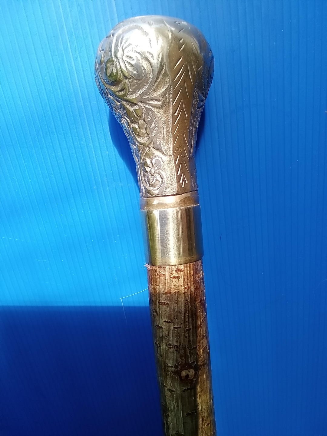 WALKING STICK/CANE With Victorian Style Brass Handle on Hazel Stick ...