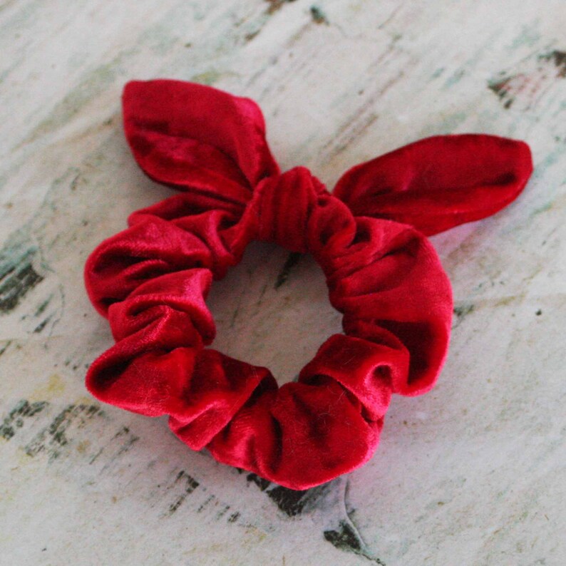 Red Stretch Velour Scrunchie With Bow Hair Tie Velvet - Etsy