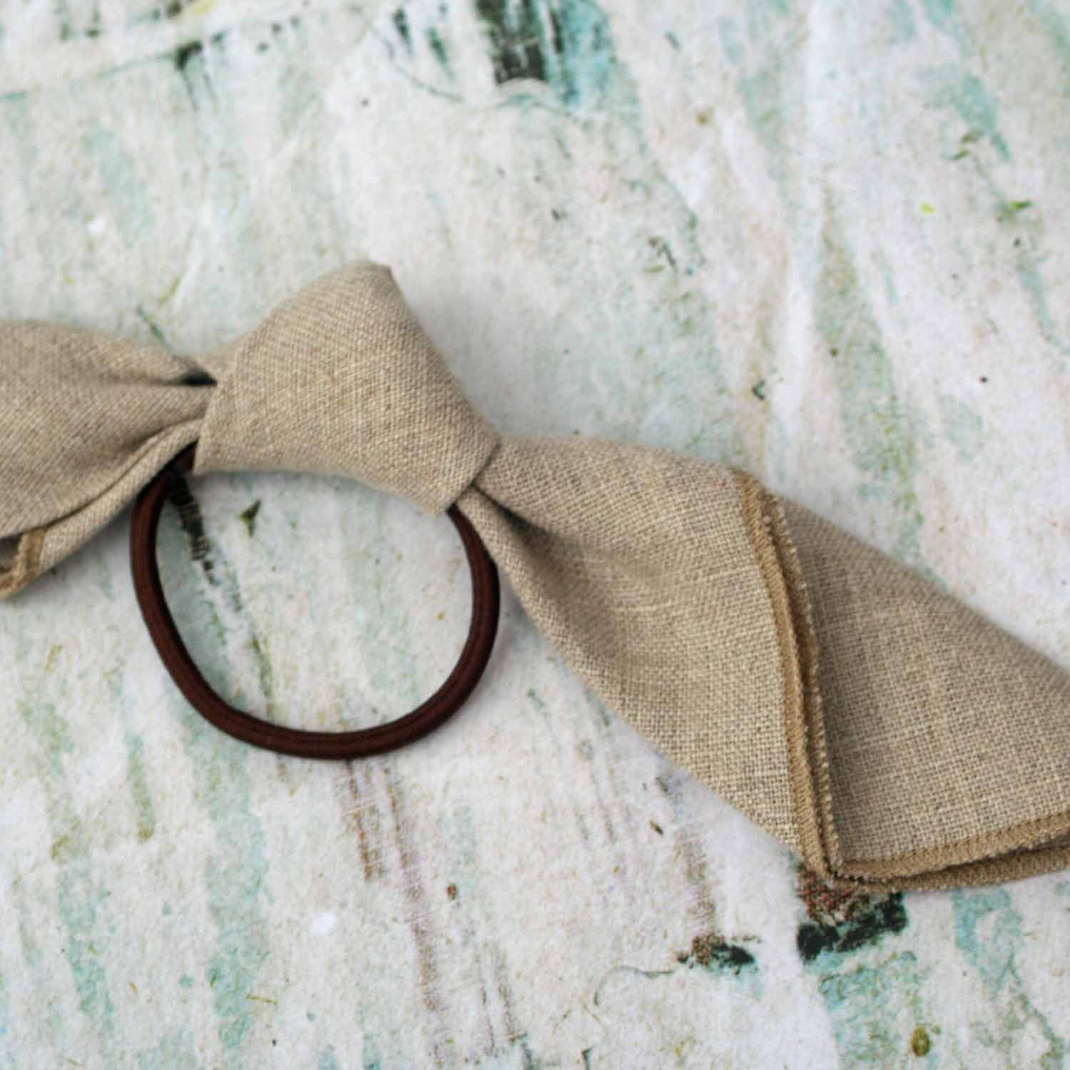 Handkerchief Knotted Bow Hair Tie. Tan Linen Adult Fashion - Etsy UK